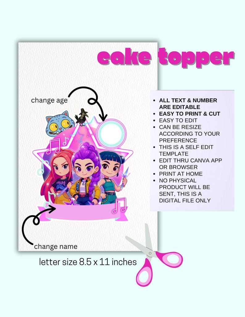 Chibi K-pop Demon Hunter Cake Topper | Editable Kpop Demon Hunters ...