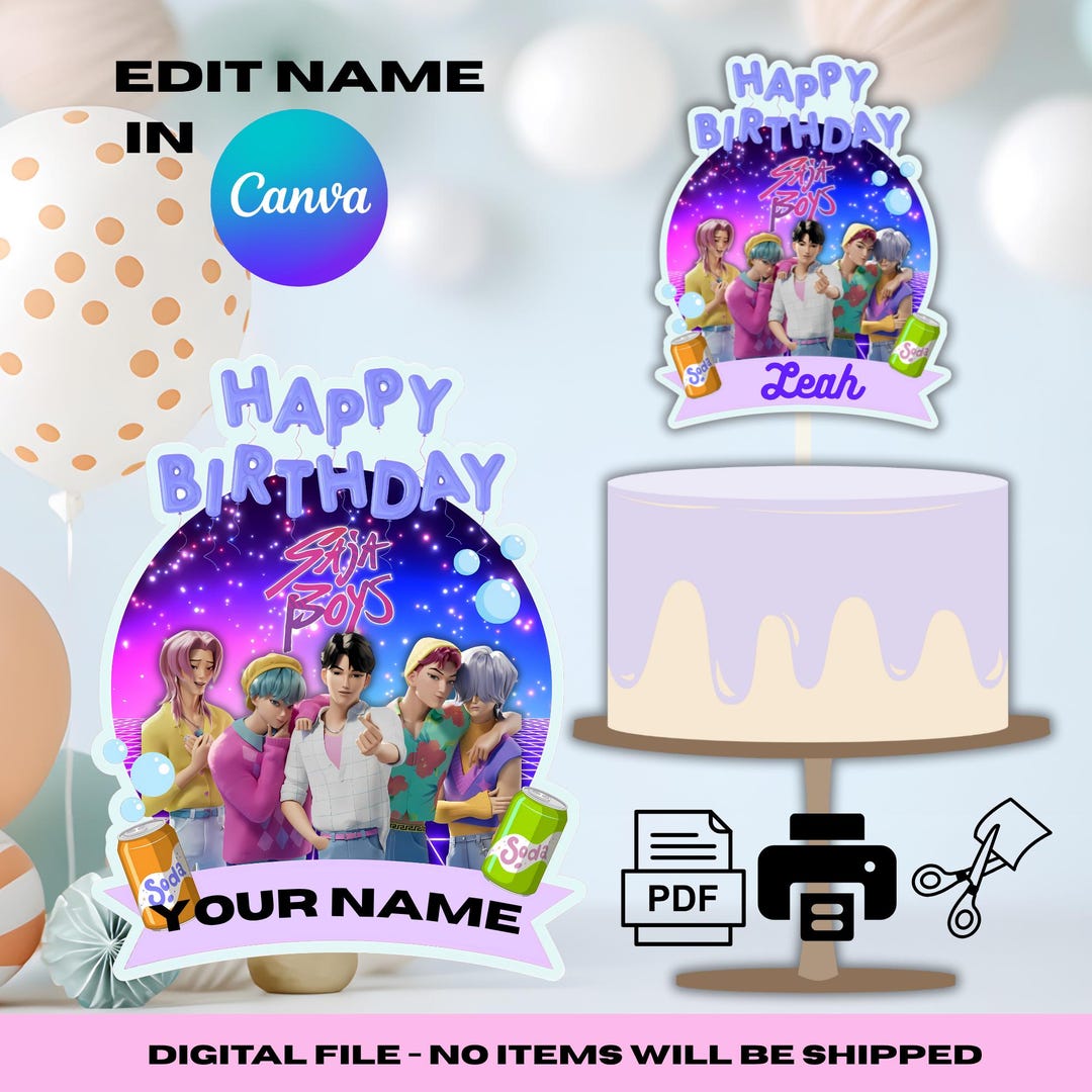 Saja Boys Cake Topper: DIY Party Decor (digital Download, Editable Name ...