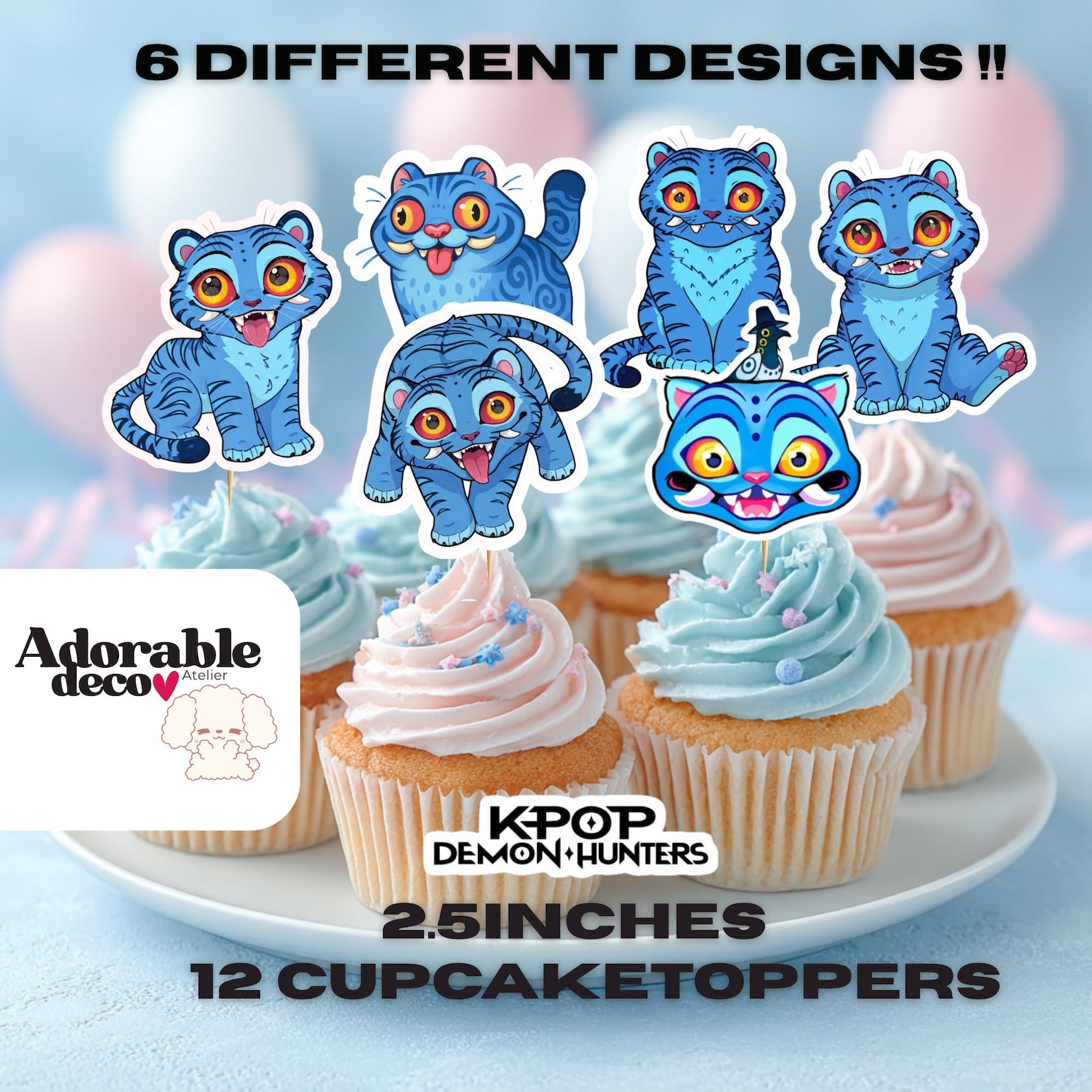 Tiger Cupcake Toppers – Set of 12 | Tiger Birthday Party Decor | Kawaii ...