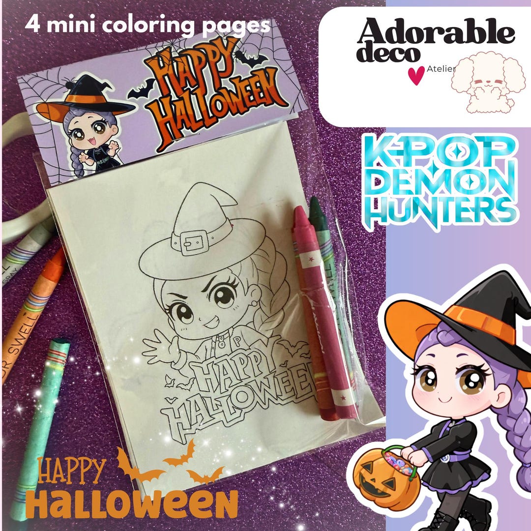 K-pop Demon Hunters Halloween Favors, Huntrix Favor Mini Coloring ...