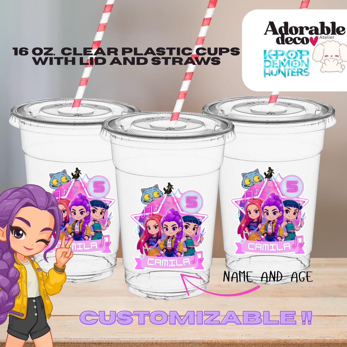 K-pop Custom Party Birthday Cups – Disposable Cups With Lids & Straws ...