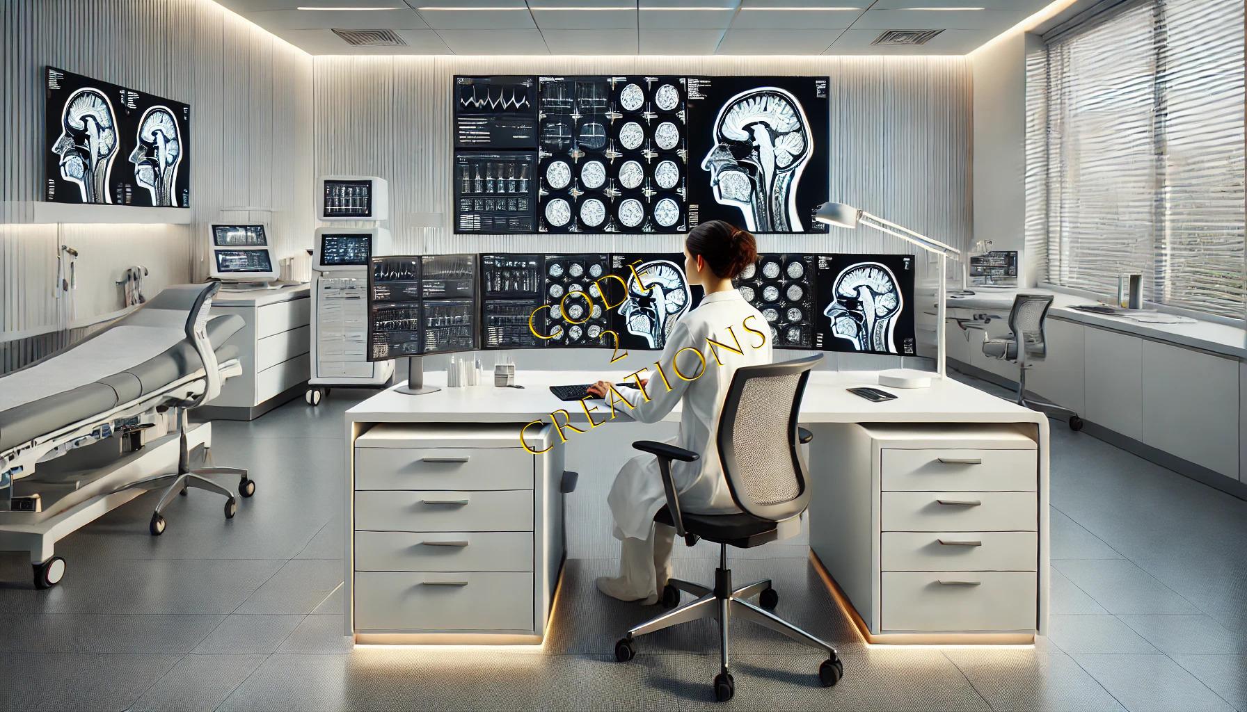 Modern Clinical Workspace With Advanced Brain Scan Medical Technology ...