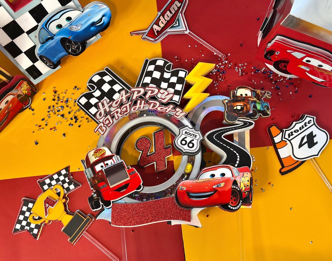 Lightning Mcqueen Cake Topper: Cars Movie Birthday Party Decor W/led ...