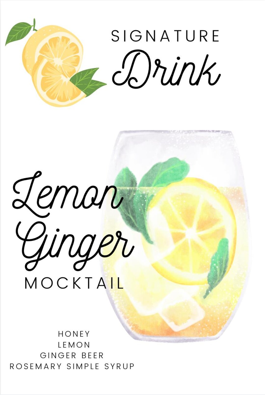 Lemon Signature Mocktail Sign Digital Download Template - Etsy