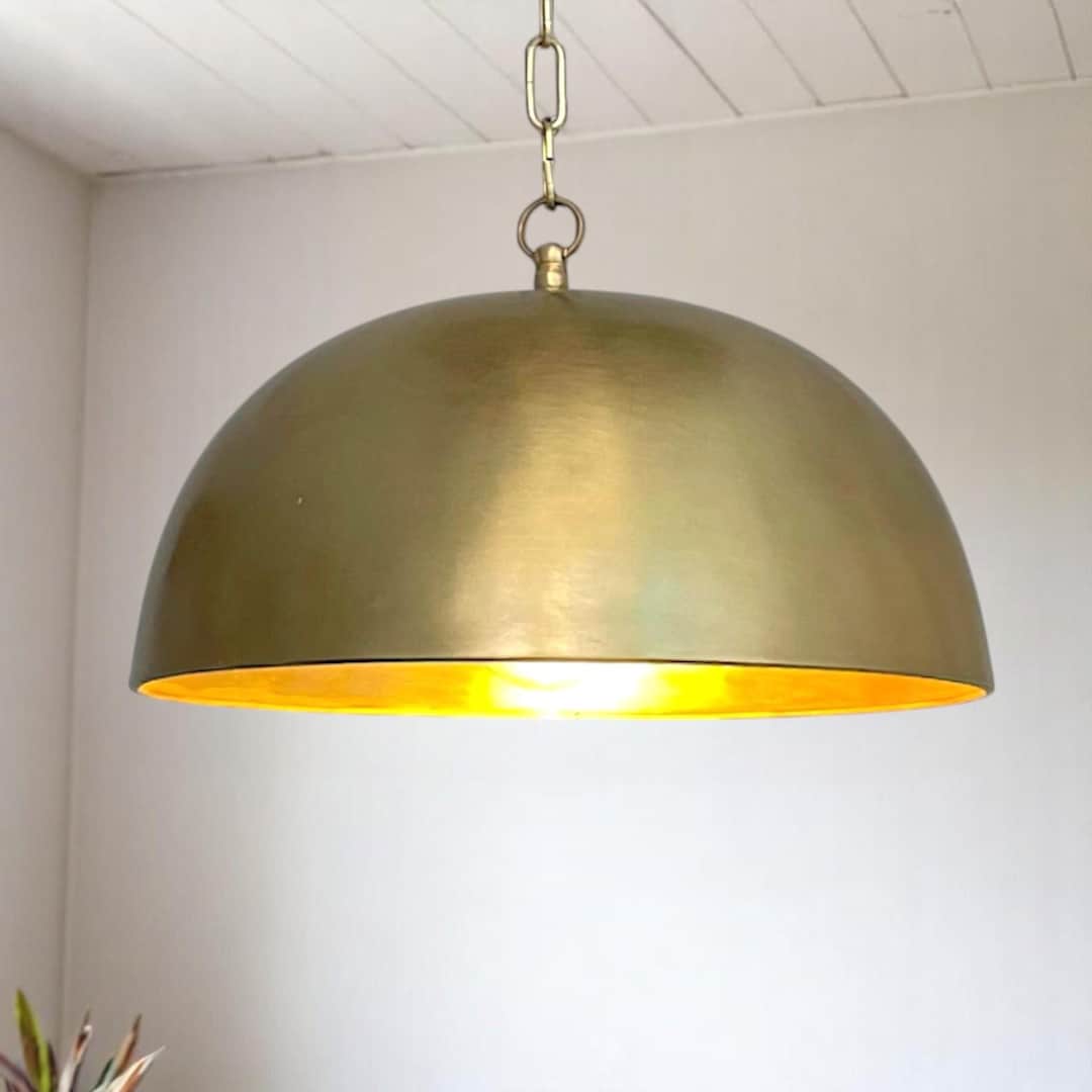 Large Dome Pendant Light for Kitchen Island - Solid Brass Dome Light ...