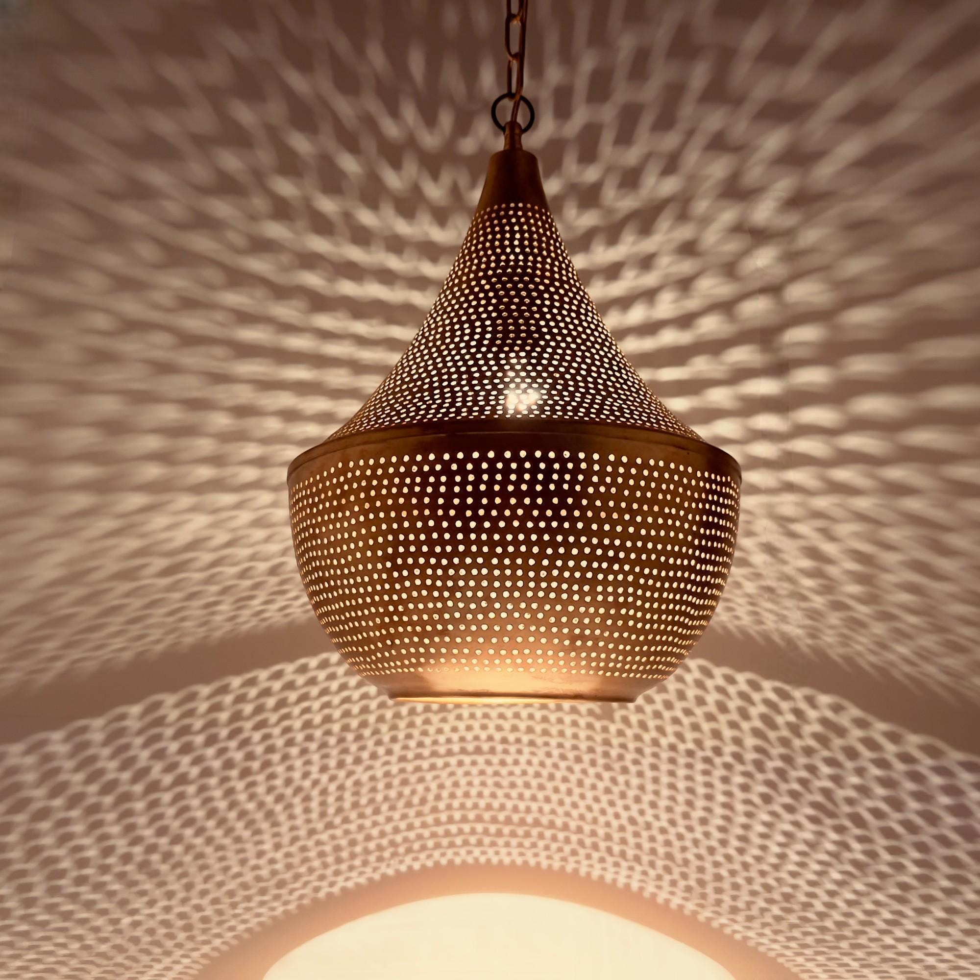 Solid Brass Moroccan Pendant Light – Handmade Bronze Hanging Ceiling ...