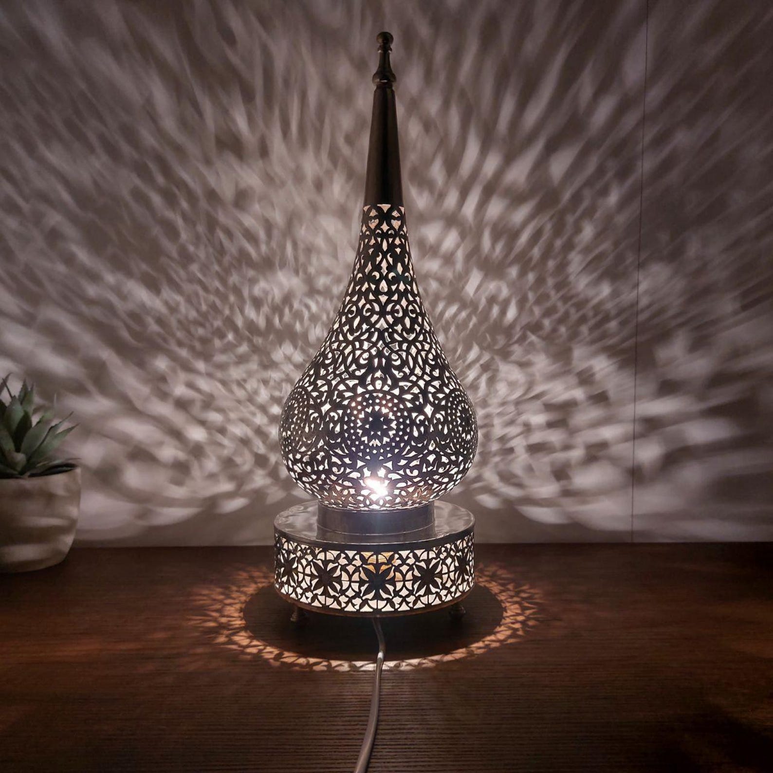 Solid Silver Table Lamp – Moroccan Bedside or Living Room Standing ...