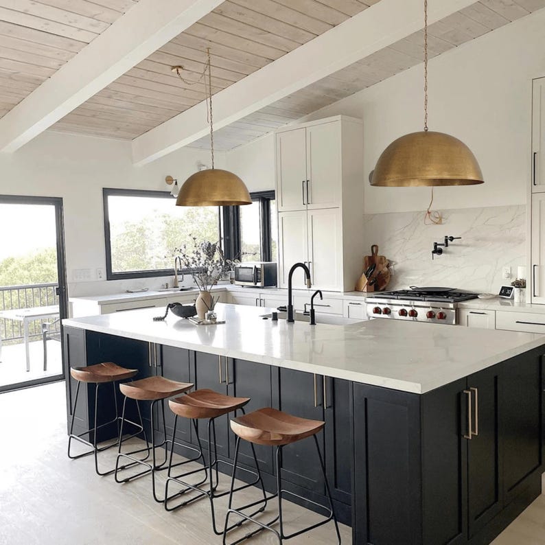 Set of 2 Brass Dome Pendant Lights – Oversized Kitchen Island Ceiling ...