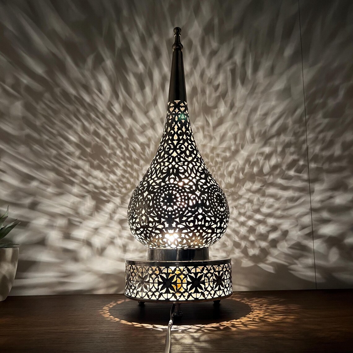 Solid Silver Table Lamp – Moroccan Bedside or Living Room Standing ...