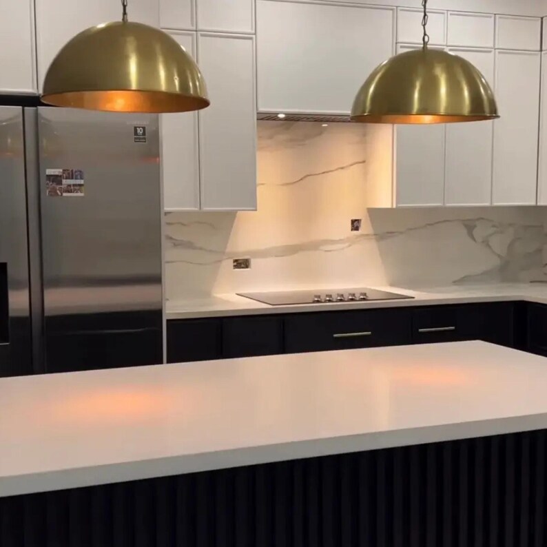 Set of 2 Brass Dome Pendant Lights - Oversized Dome Kitchen Island ...