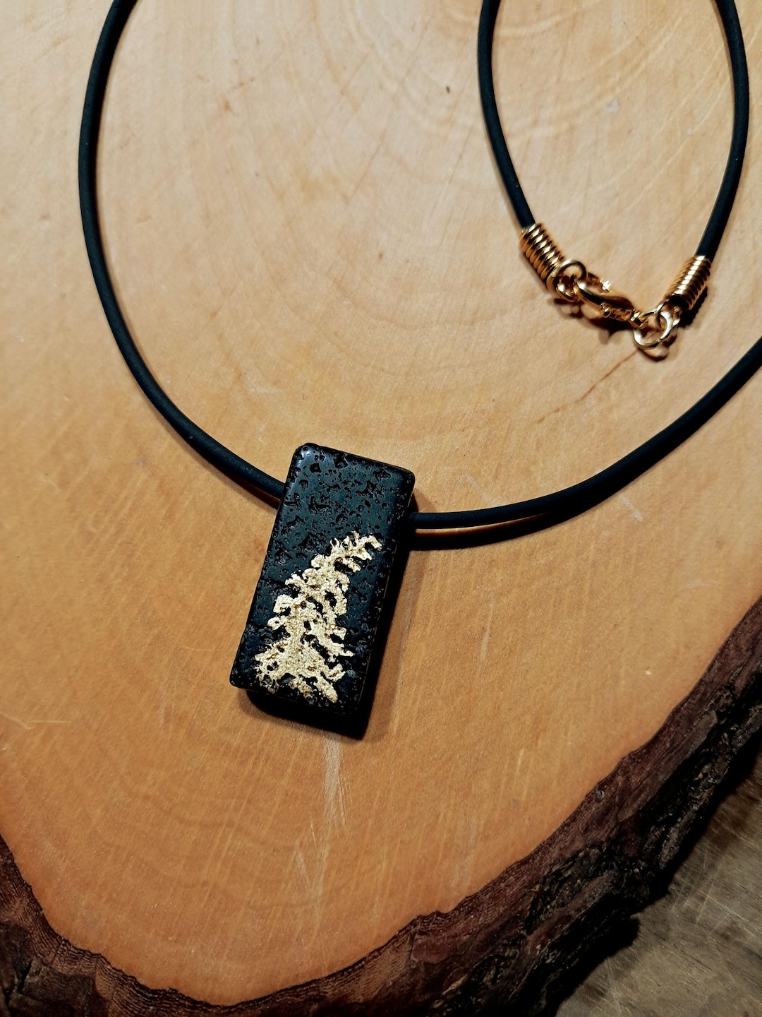 Basalt With Gold Leaf, Modern Fine Jewelry; Necklace With Pendant ...