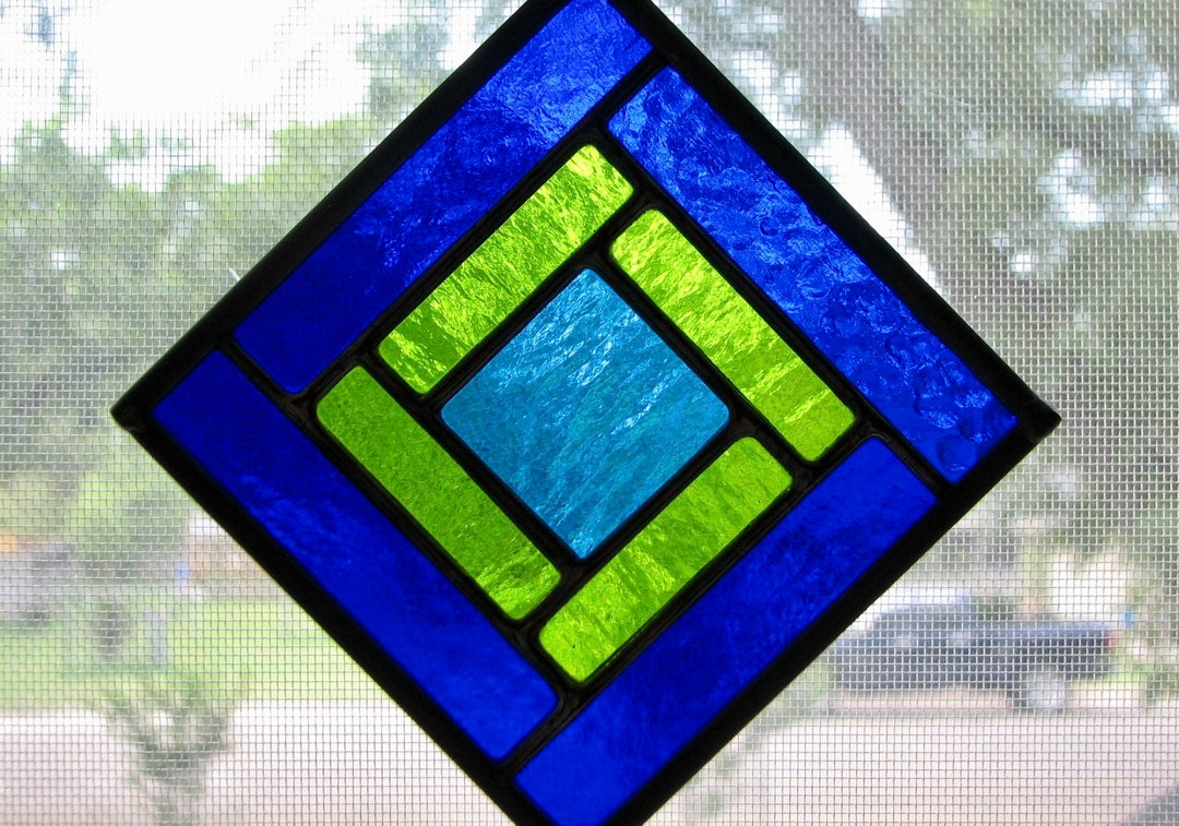 4x4 Square Stained Glass Suncatcher Cobalt Aqua Green - Etsy
