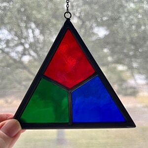 Triangle Stained Glass Suncatcher Blue Red Green 4 Sides - Etsy