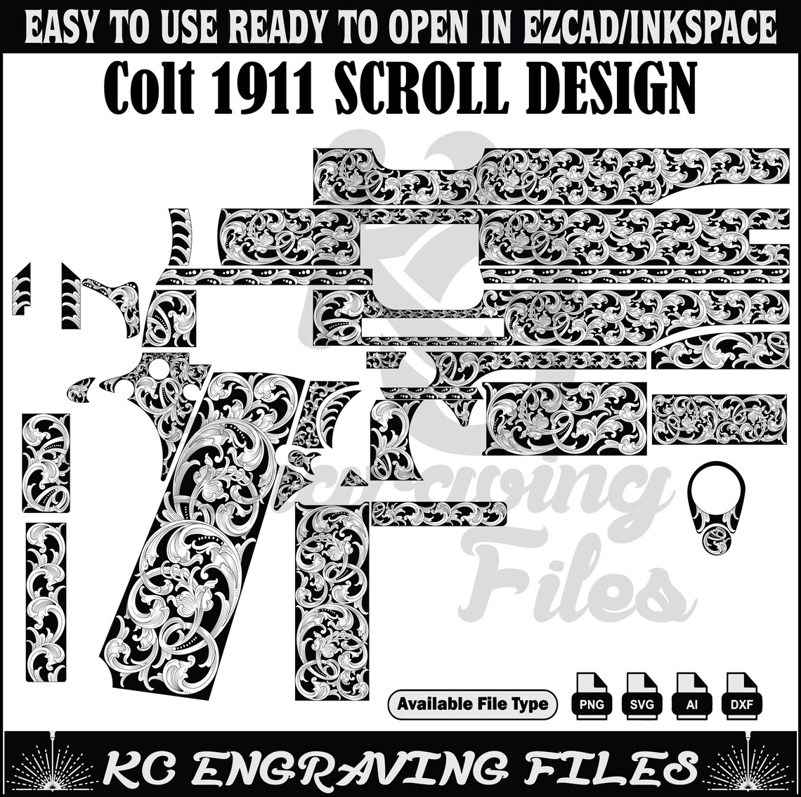 Colt 1911 SCROLL Design Svg Lasercut,laserengraving,fiberlaser ...