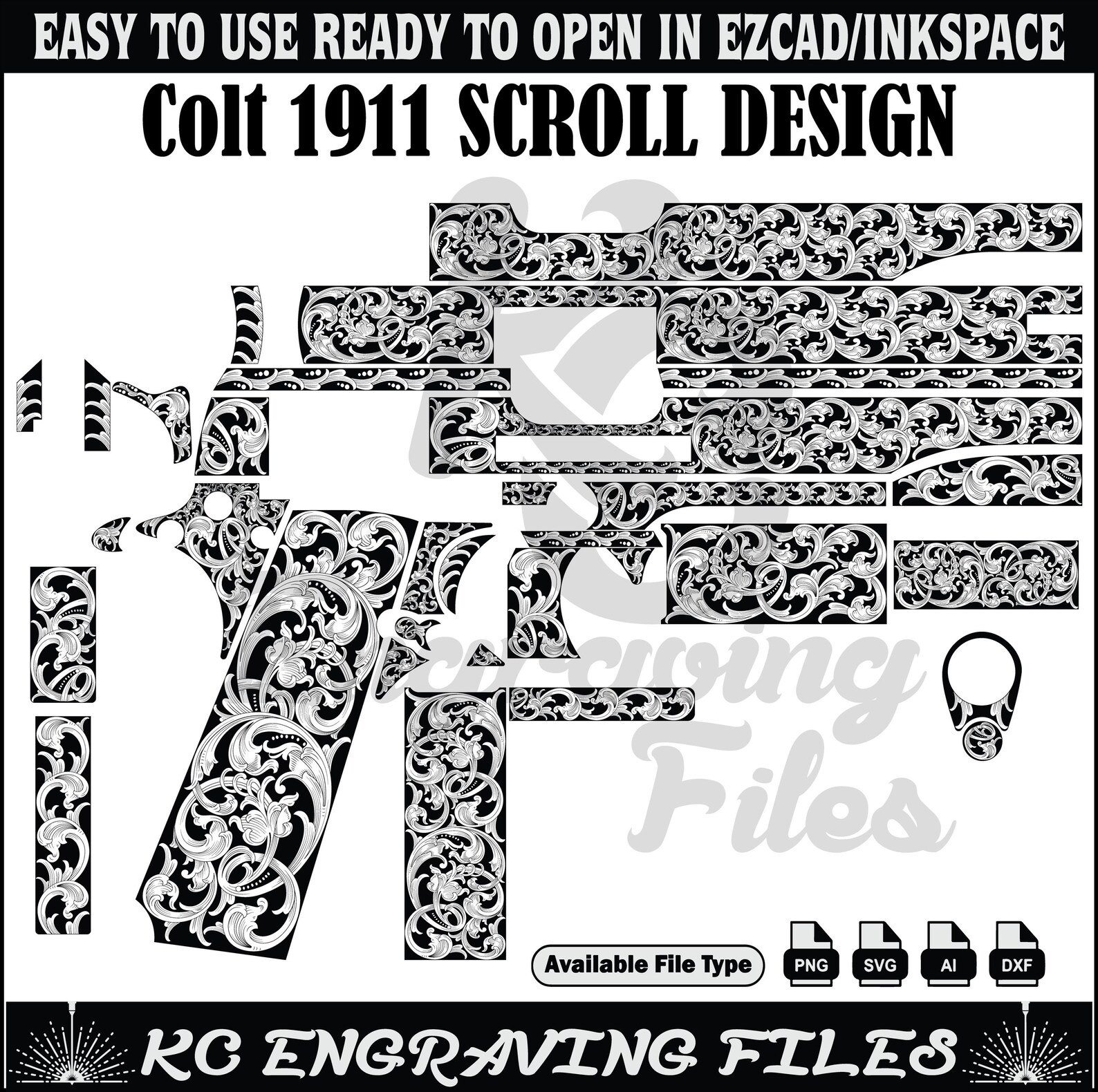 Colt 1911 SCROLL Design Svg Lasercut,laserengraving,fiberlaser ...