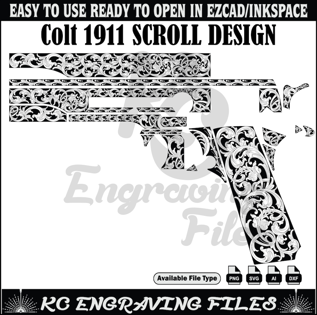 Colt 1911 SCROLL Design Svg Lasercut,laserengraving,fiberlaser ...