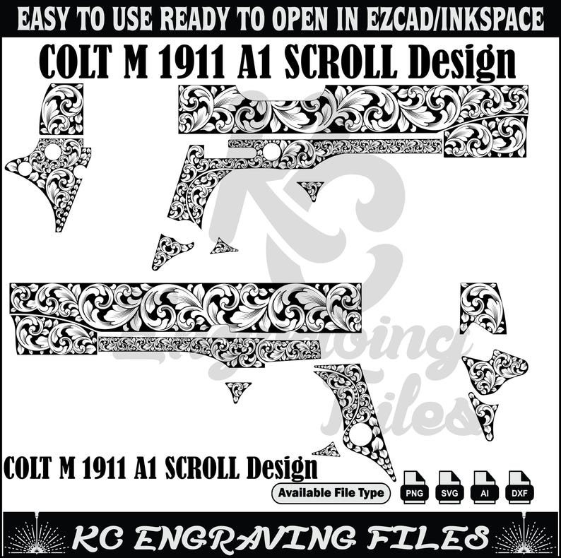 COLT M 1911 A1 SCROLL DESIGN Svg Lasercut,laserengraving,engravingfiles ...