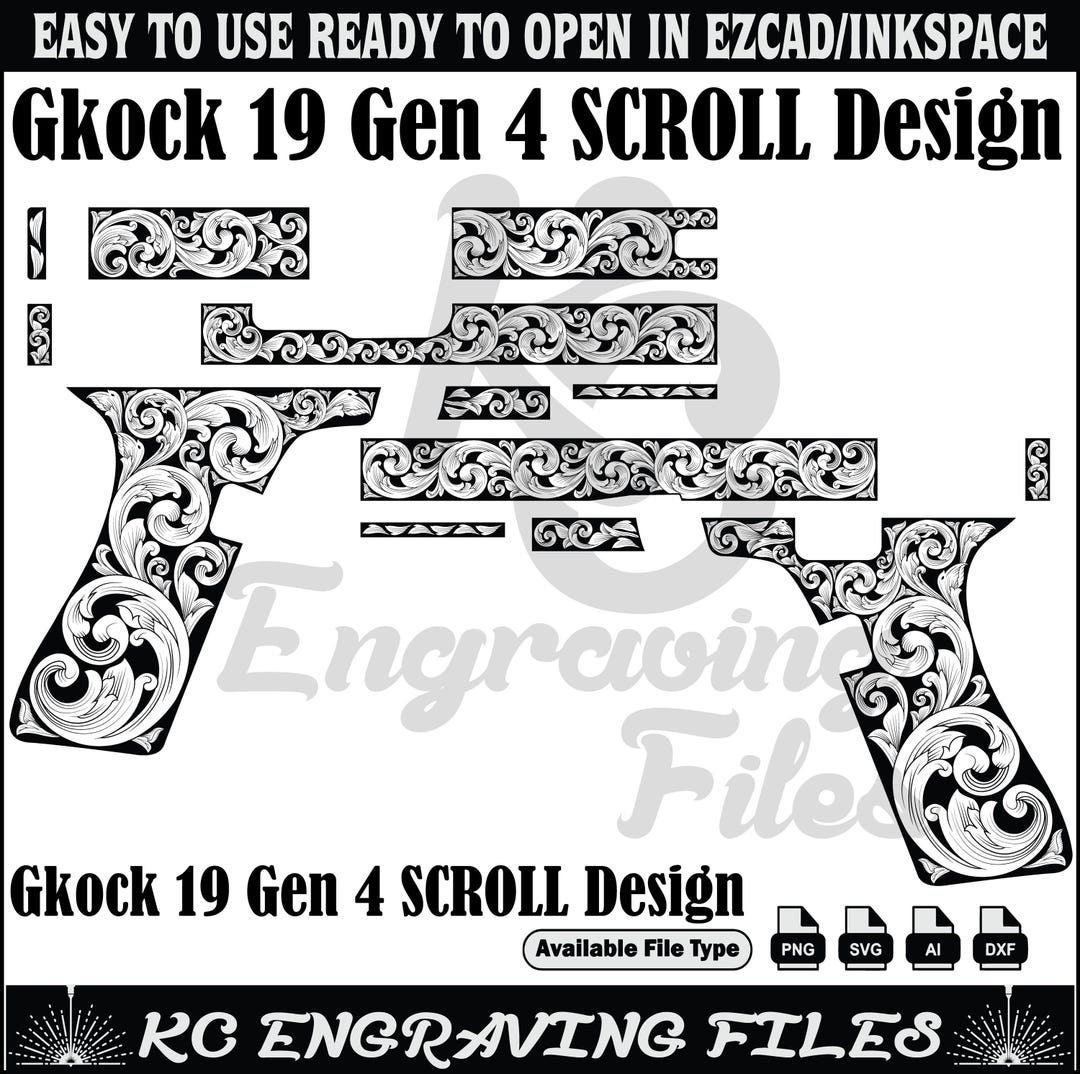 Glock 19 Gen 4 Scroll Design Svg Lasercut,laserengraving,fiberlaser ...