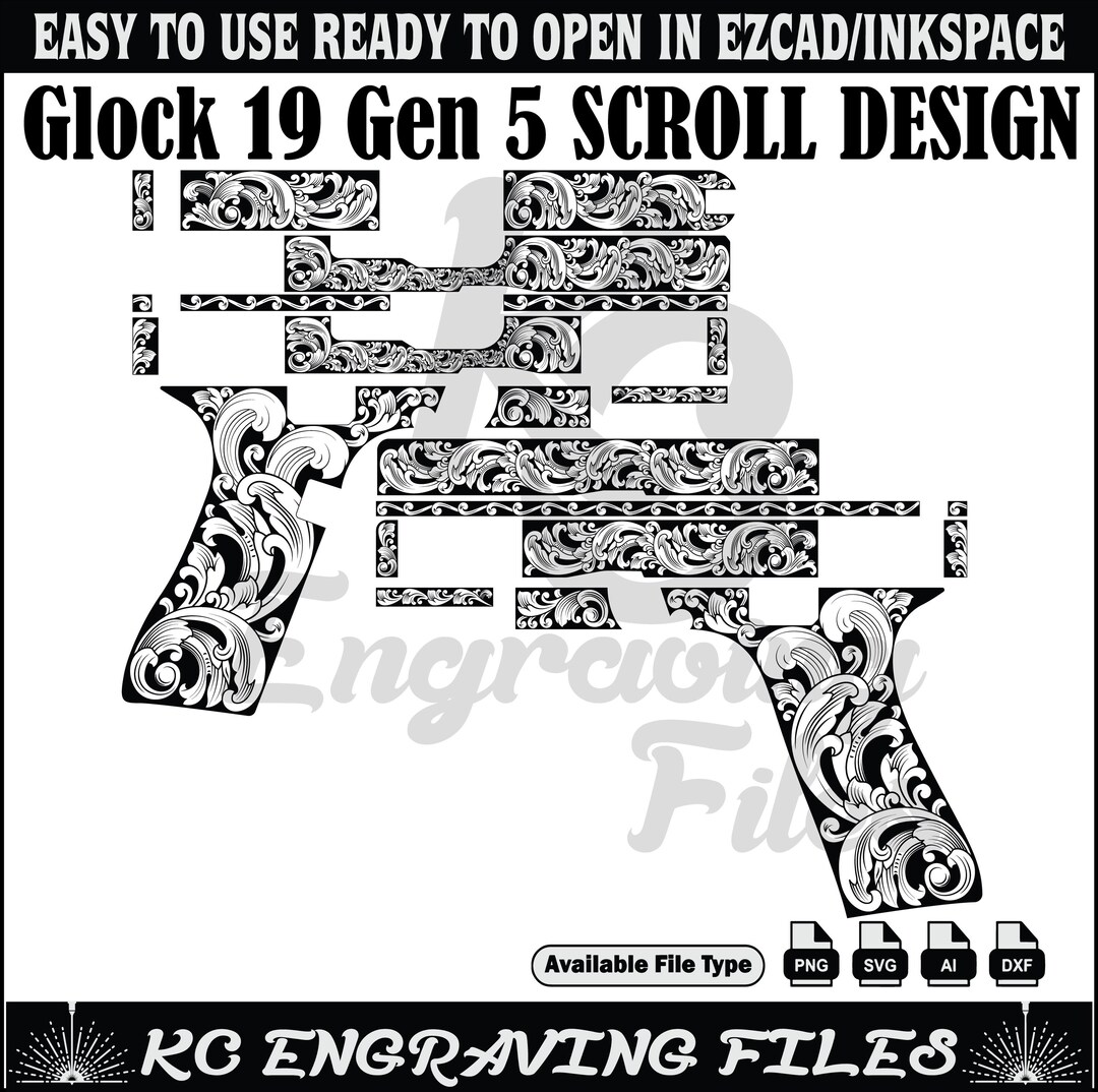 Glock 19 Gen 5 SCROLL DESIGN Svg Lasercut,laserengraving,fiberlaser ...