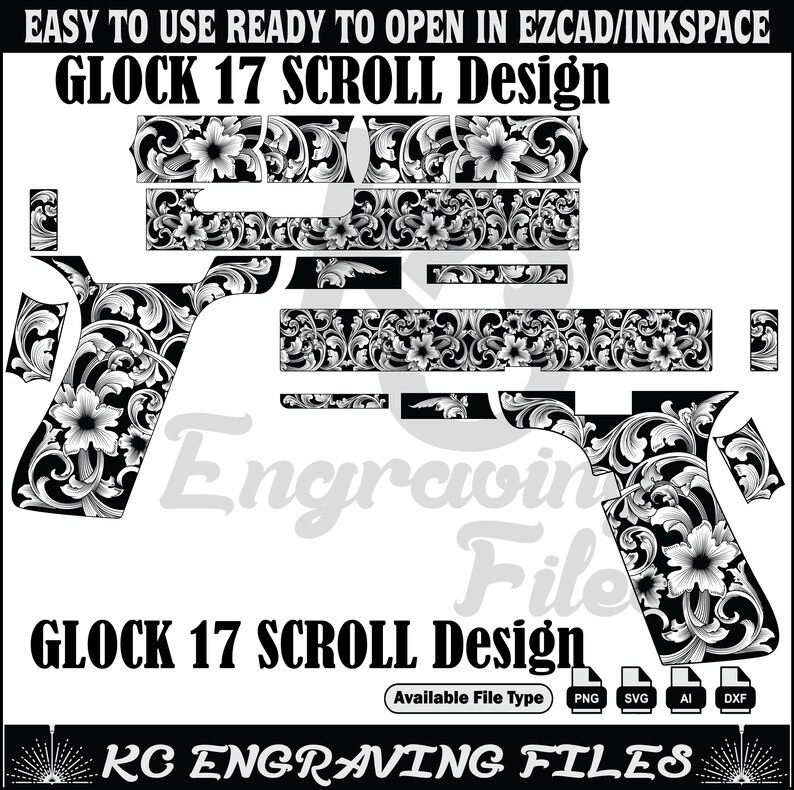 Glock 17 Scroll Design Svg Lasercut,laserengraving,fiberlaser ...