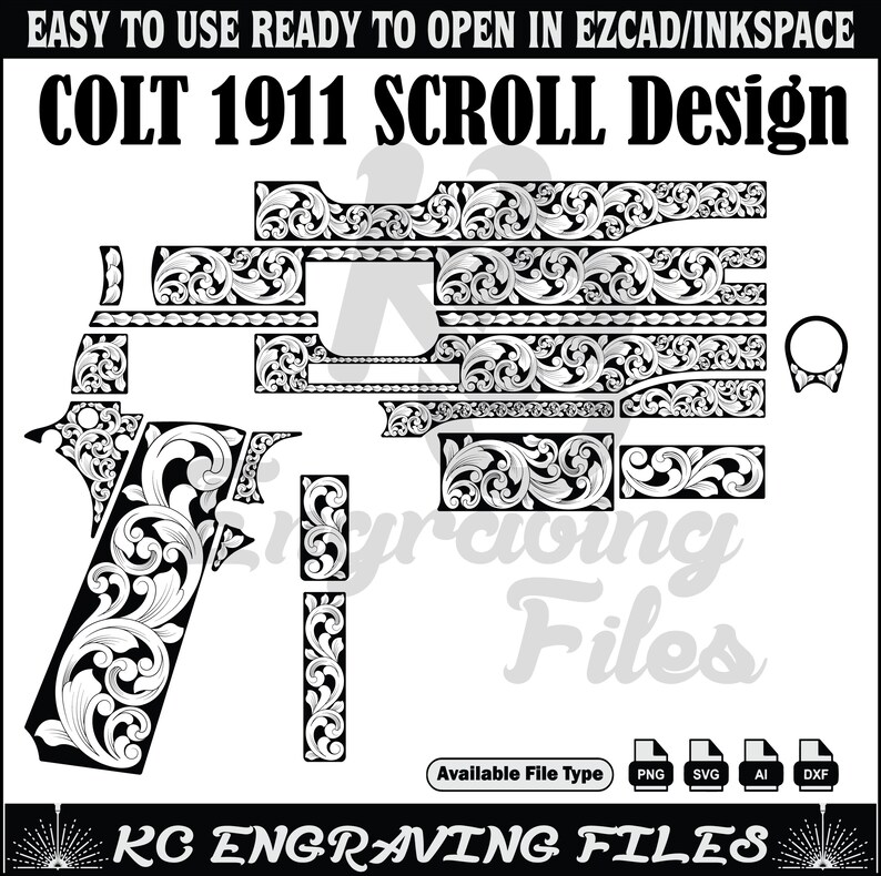Colt 1911 SCROLL Design Svg Lasercut,laserengraving,fiberlaser ...