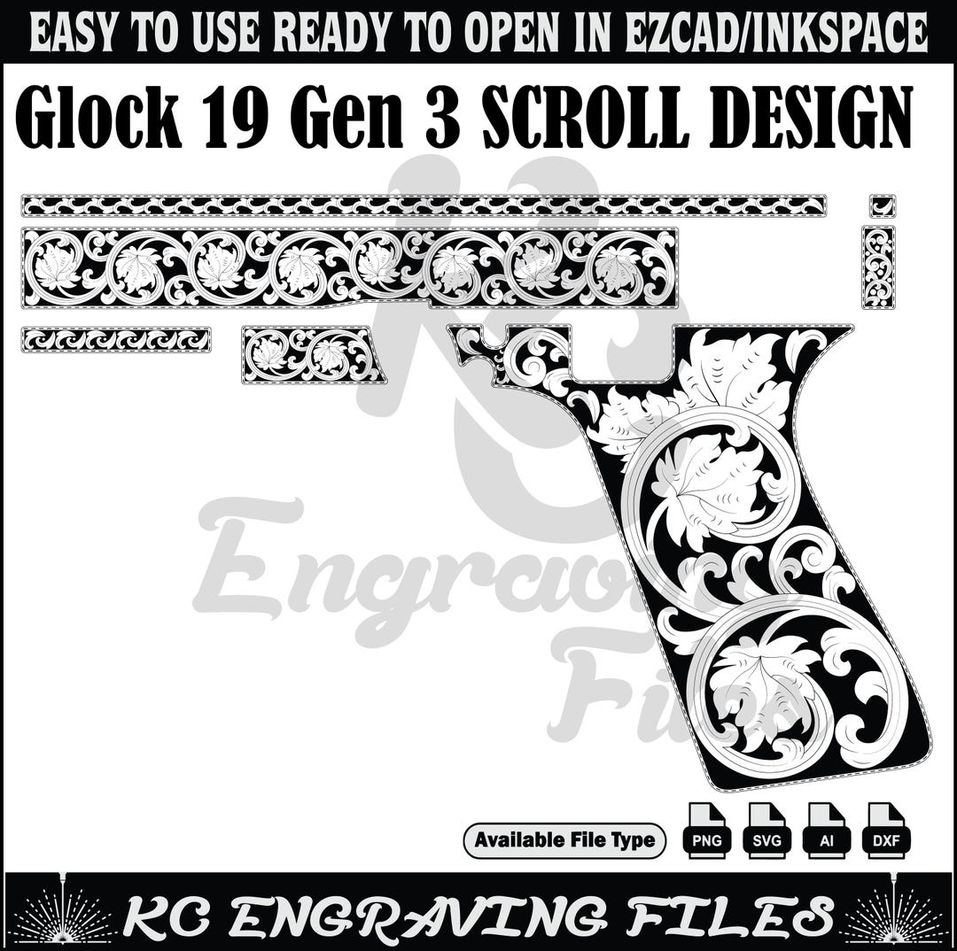 Glock 19 Gen 3 Scroll Design Svg Lasercut,laserengraving,fiberlaser ...