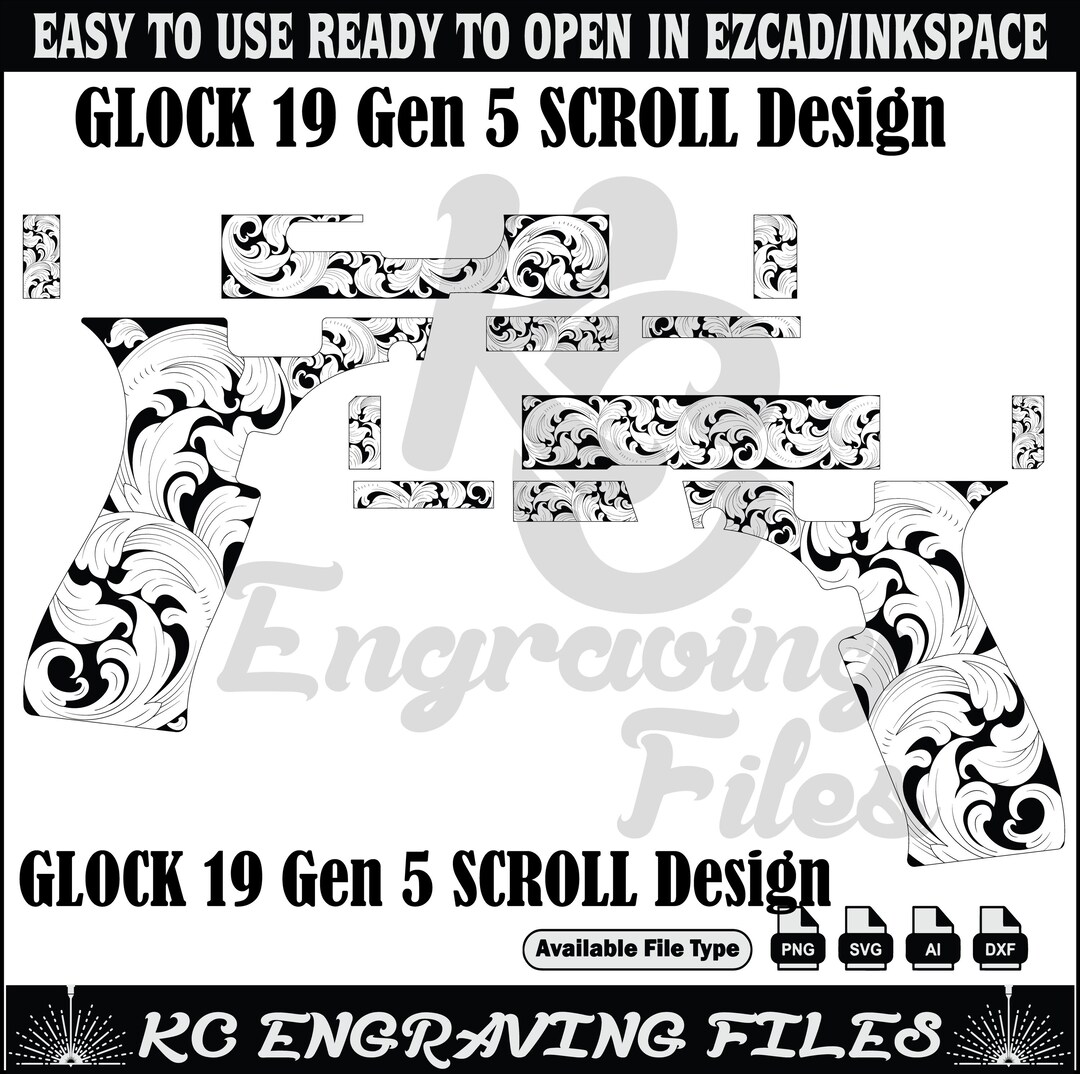 Glock 19gen5 Scroll Design Svg Lasercut,laserengraving,fiberlaser ...