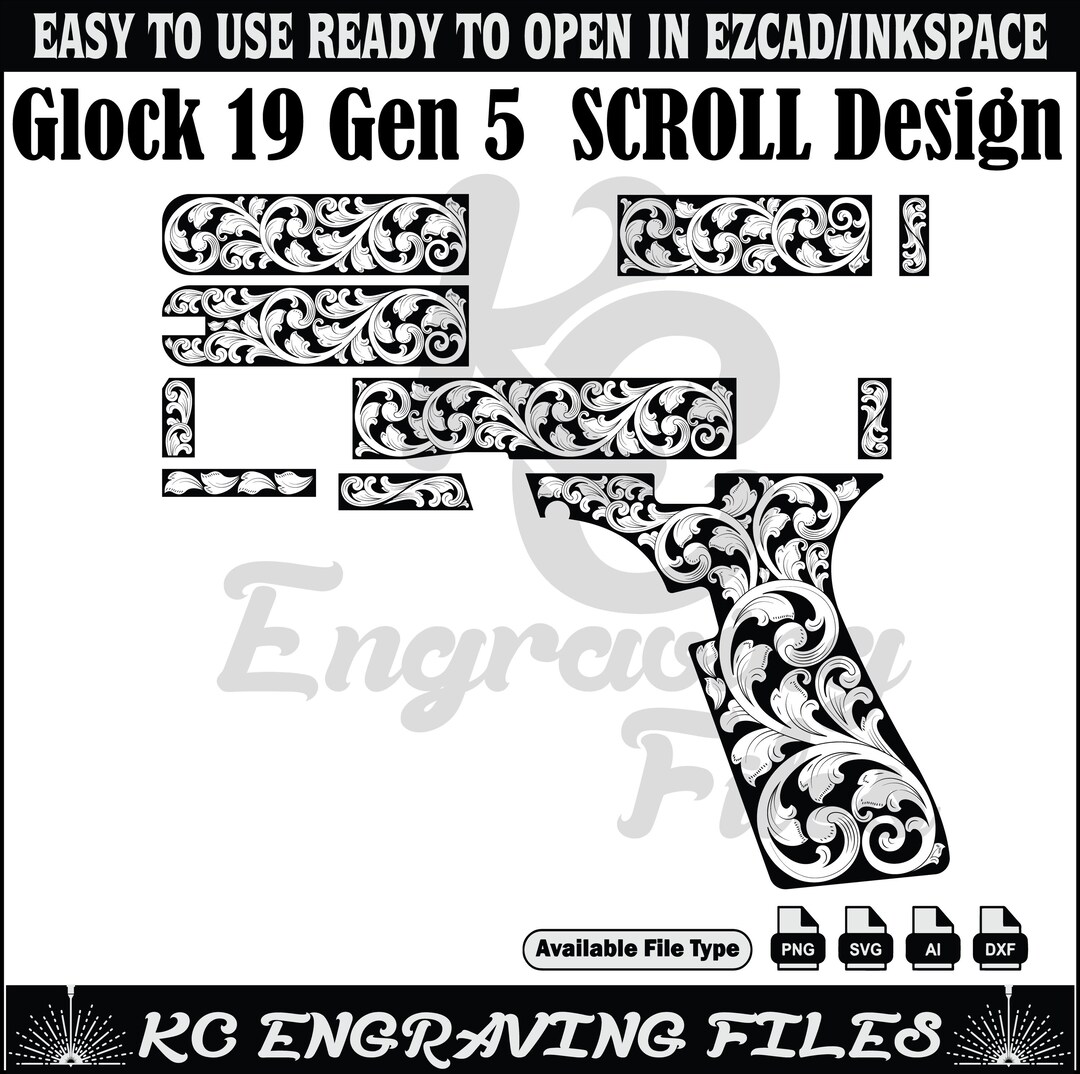 Glock 19 Gen 5 Scroll DESIGN Svg Lasercut,laserengraving,fiberlaser ...