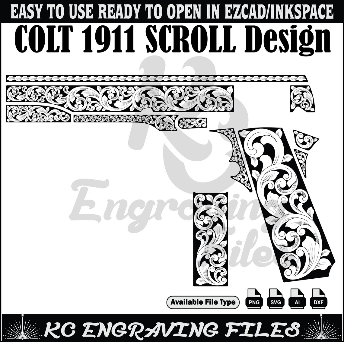 Colt 1911 SCROLL Design Svg Lasercut,laserengraving,fiberlaser ...