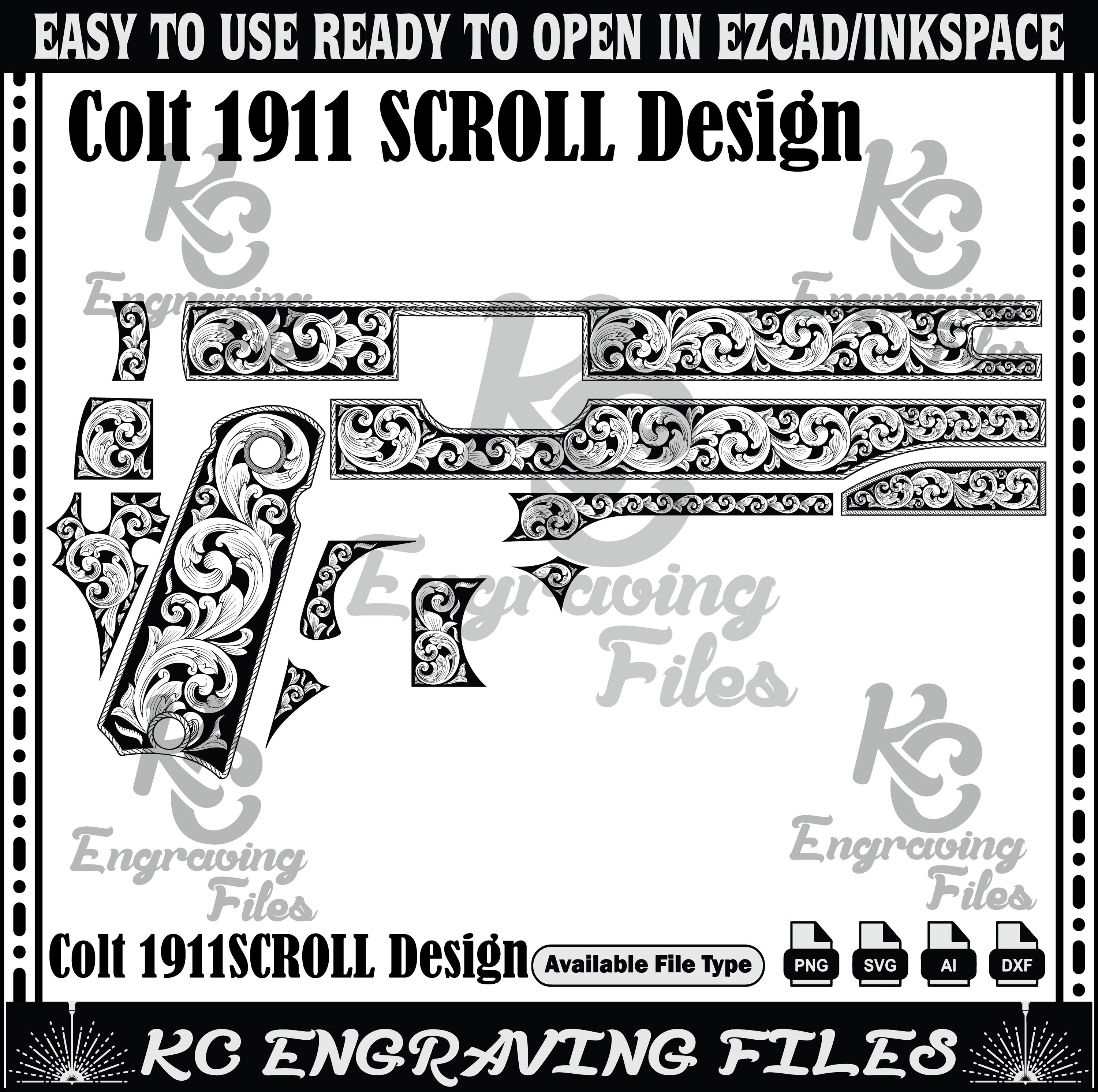 COLT 1911 SCROLL DESIGN Svg Lasercut,laserengraving,fiberlaser ...
