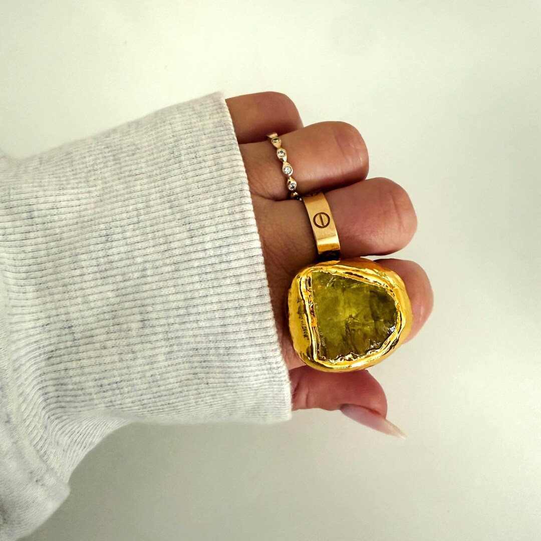 Adjustable Gemstone Ring, Chunky Bold Oversized Ring, Gold Cocktail ...