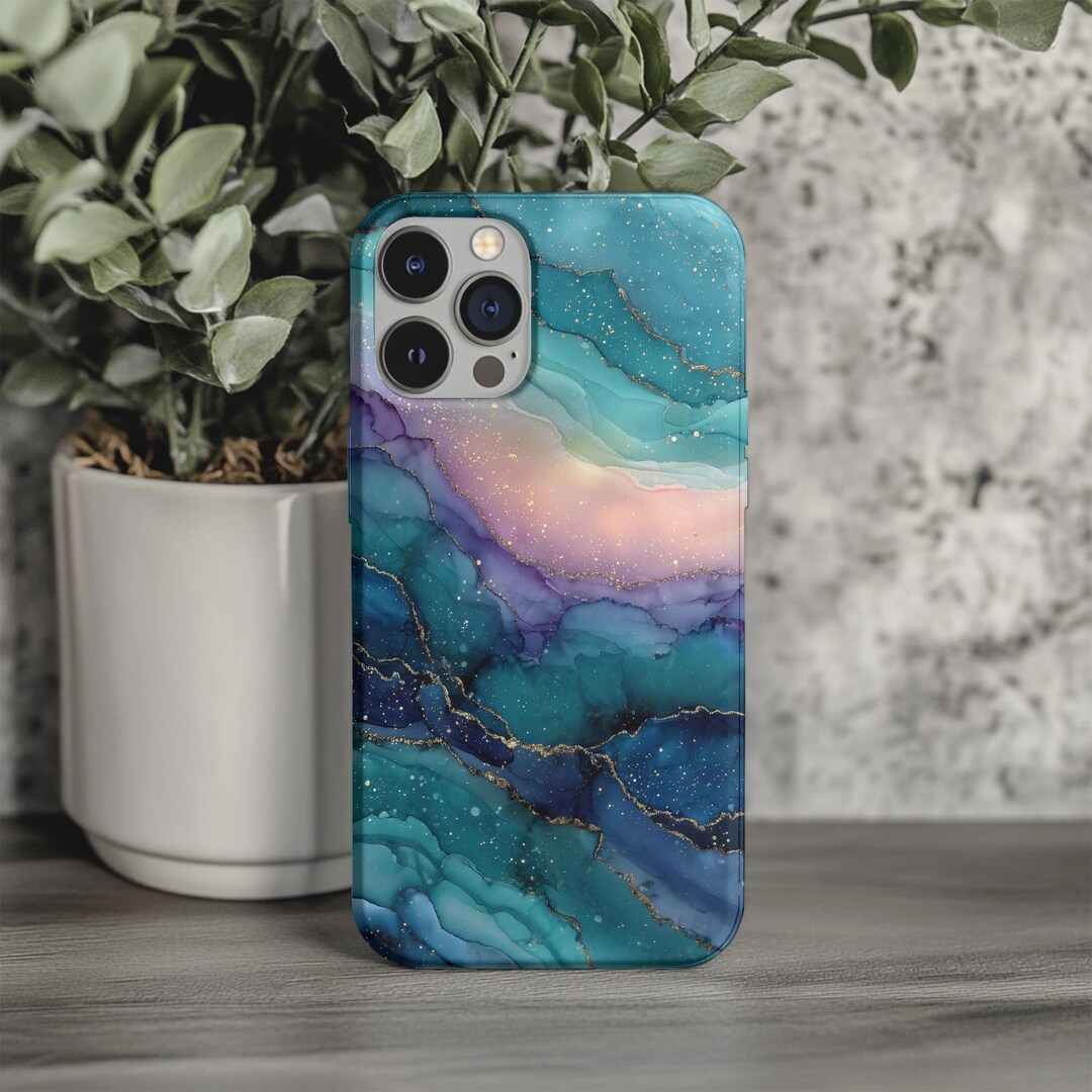 Geode Phone Case, Pink and Green Design, Gold Accents, Nature Art, Fits ...