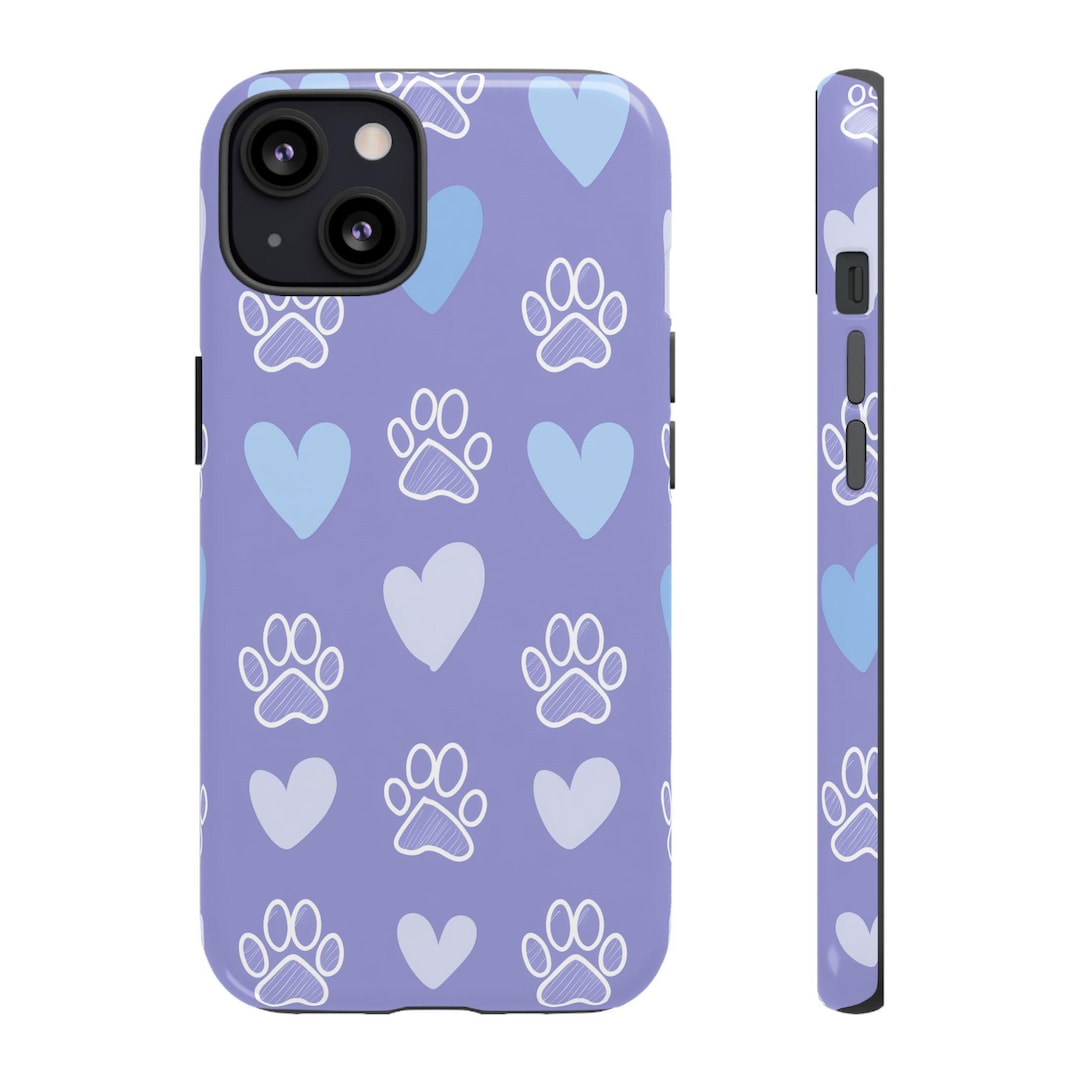 Lilac Dog Paw Print Phone Case, Cute Pet Lover Hearts & Paws, Purple ...