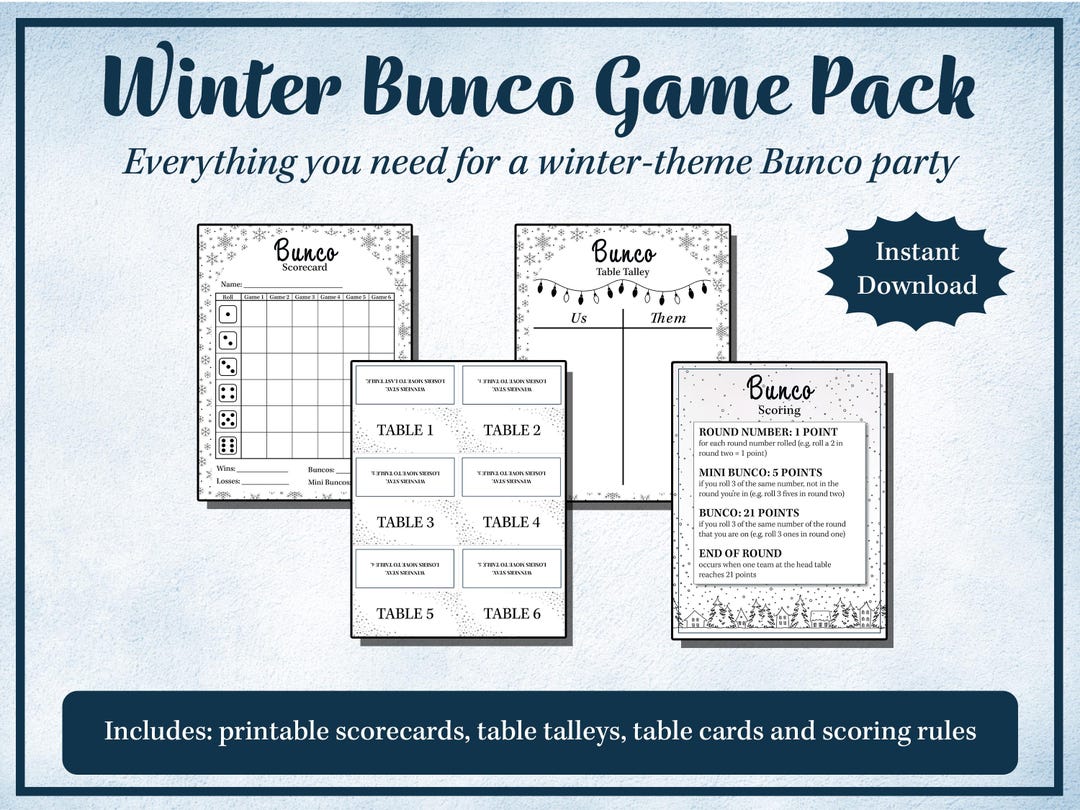 Winter-themed BUNCO Printable Bundle | Score Cards - Tally Sheets ...