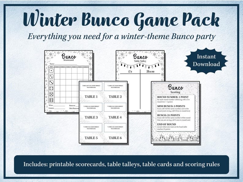 Winter-themed BUNCO Printable Bundle | Score Cards - Tally Sheets ...