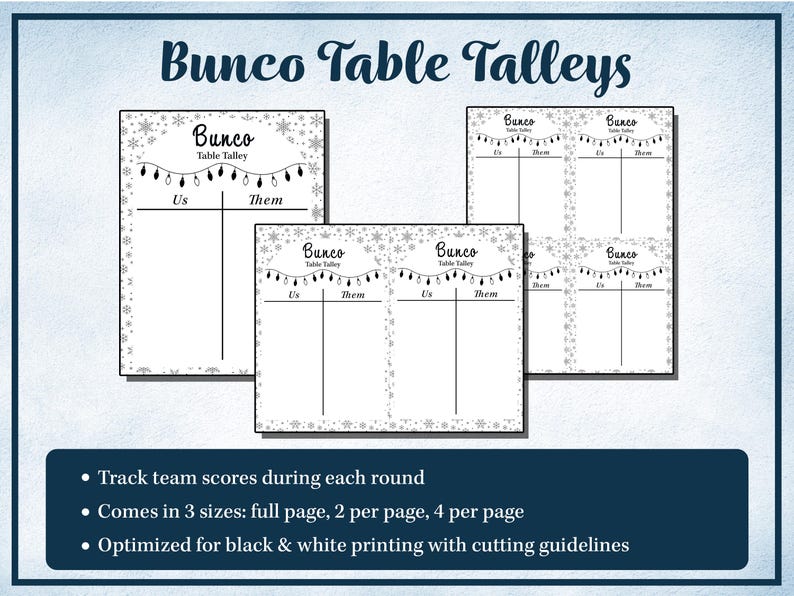 Winter-themed BUNCO Printable Bundle | Score Cards - Tally Sheets ...