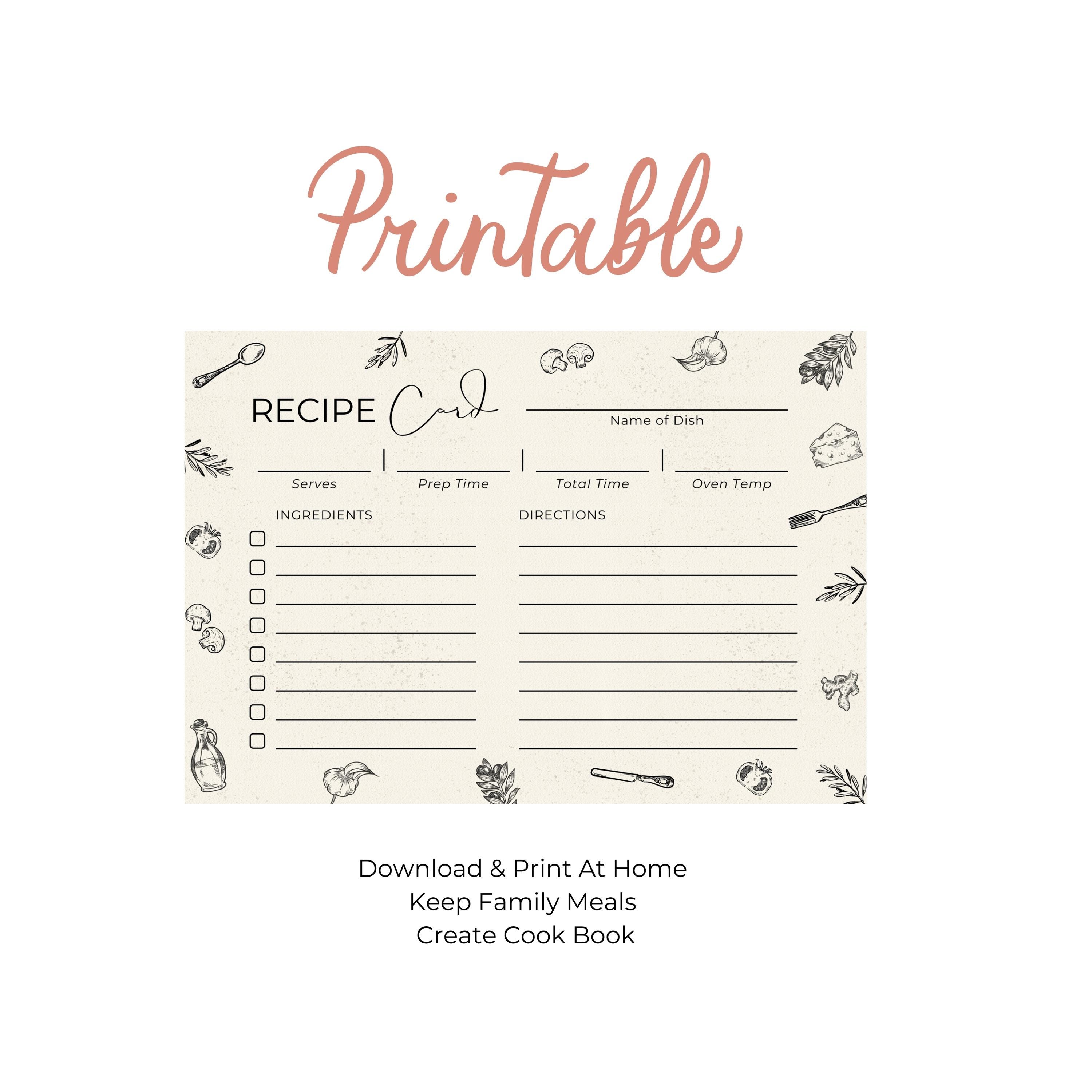 Printable Recipe Card Retro Recipe Card Template Meal Ideas Vintage ...