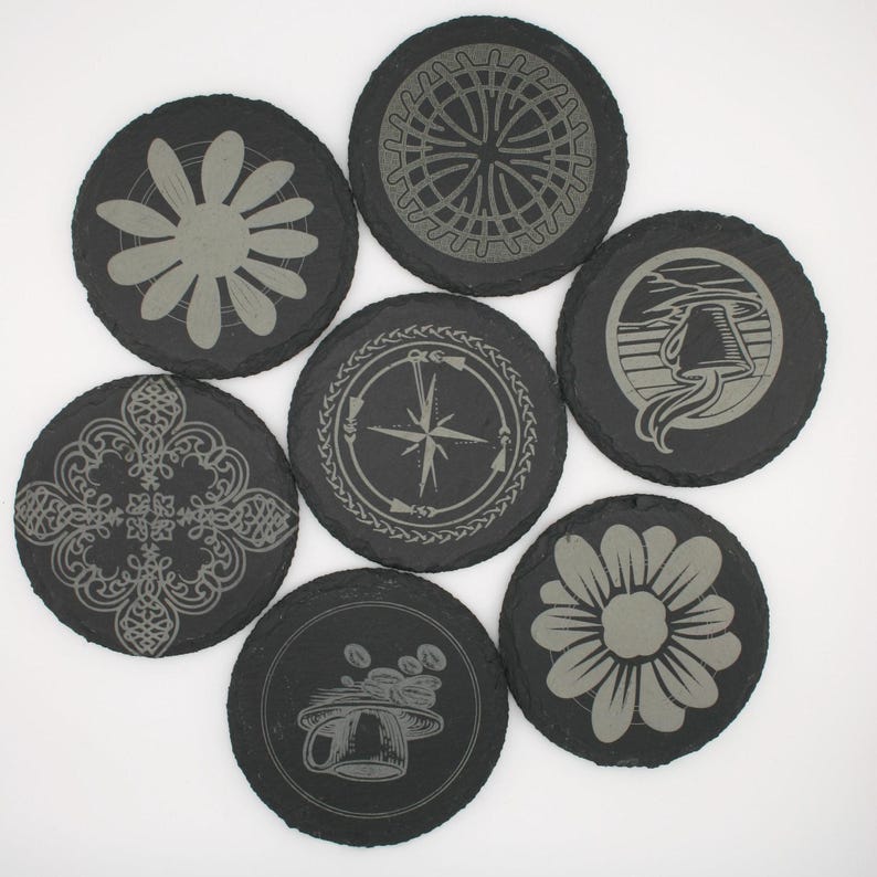 Customized Laser Engraved Circle Slate Coaster - Etsy