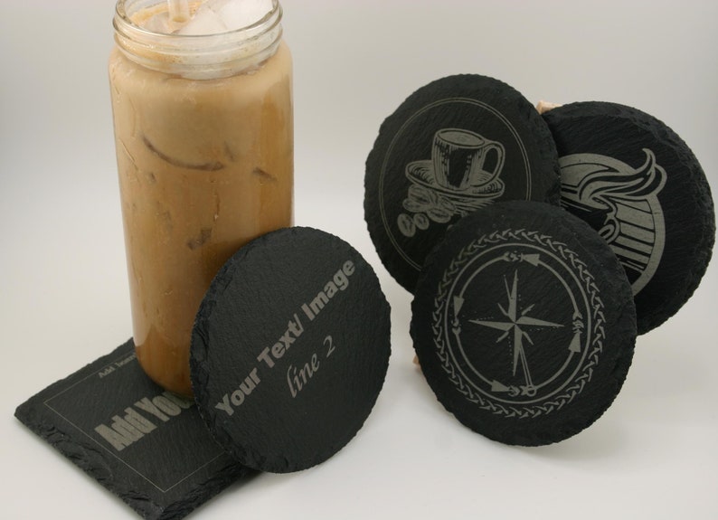 Customized Laser Engraved Circle Slate Coaster - Etsy