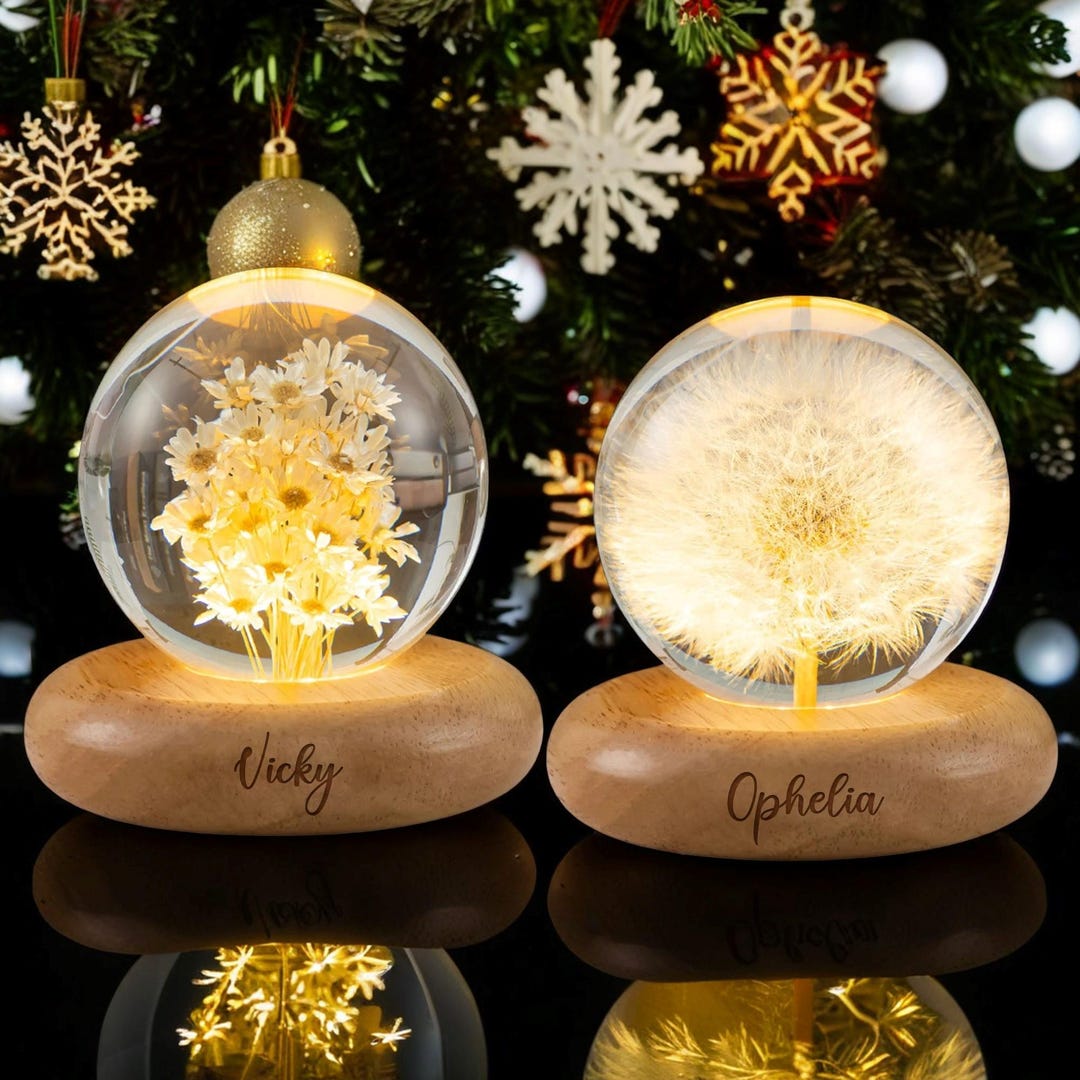 Personalized Dried Flower Night Light, Dandelion Night Lamp, Real Daisy ...
