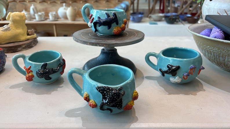 Ocean Life Ceramic Mug – Handmade With 3D Sea Creatures – Coastal ...