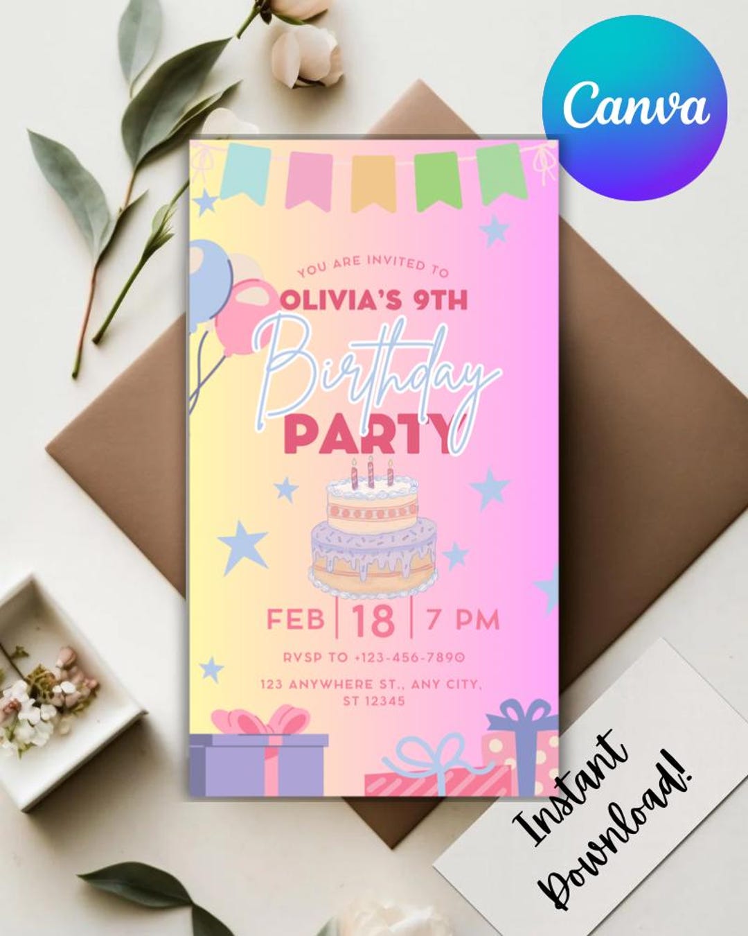 Pastel Birthday Invitation, Girls Birthday Party, Pastel Invitation ...