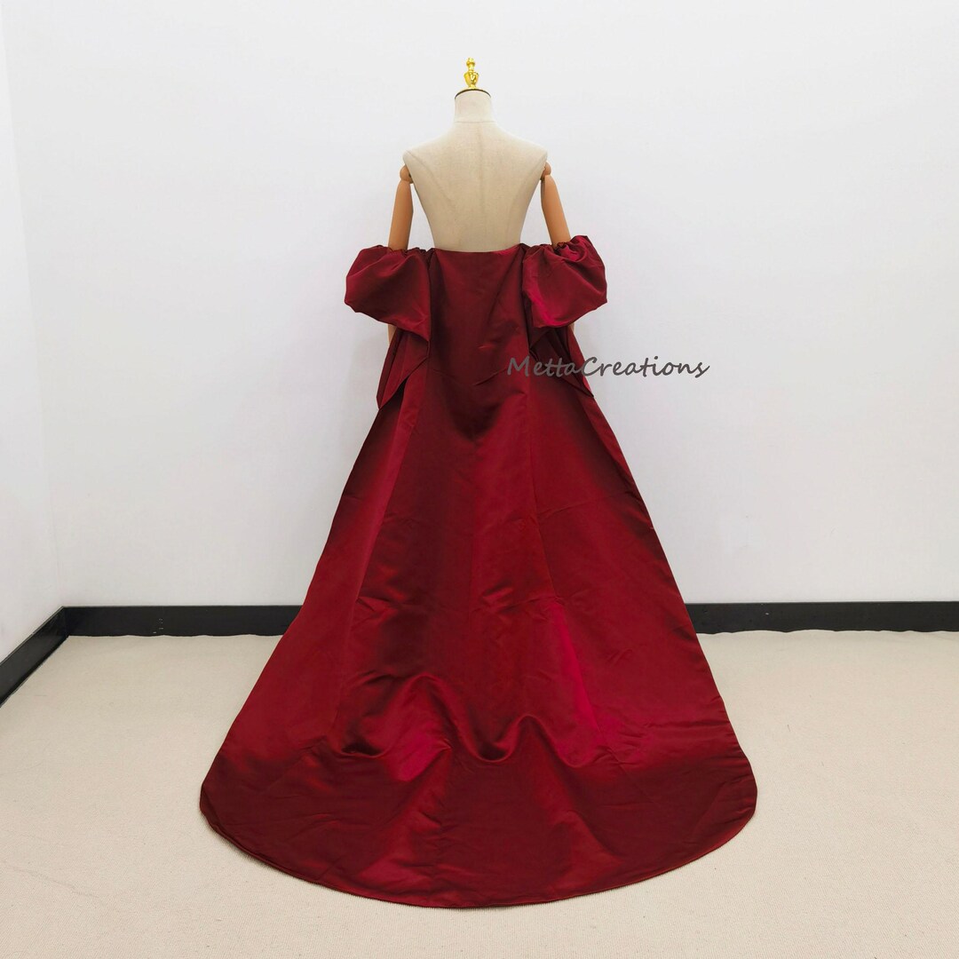 Vintage Red Satin Bridal Cape, Puff Sleeves Wedding Cape With Train - Etsy