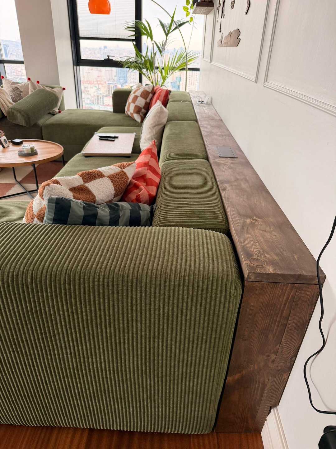 Wooden Behind Couch Table With Power Outlet & USB Ports, Slim Sofa ...