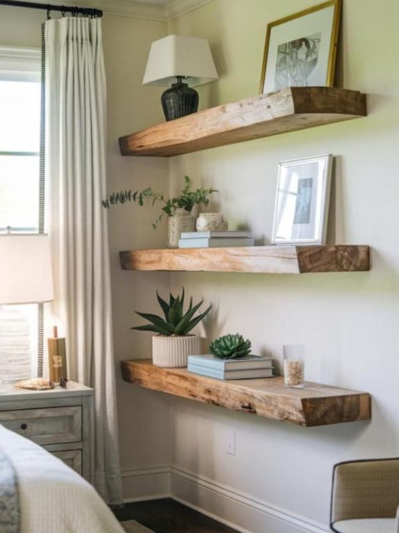 Wooden Floating Shelves - Living Room - Kitchen - Working Room ...