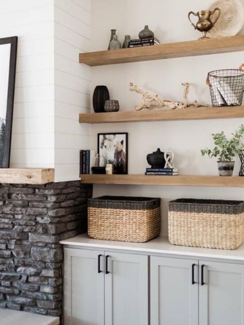 Wooden Floating Shelves - Living Room - Kitchen - Working Room ...