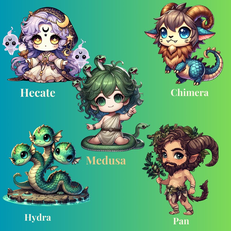 Baby Beasts Deities Clipart PNG Sublimation Greek Gods Goddess Medusa ...