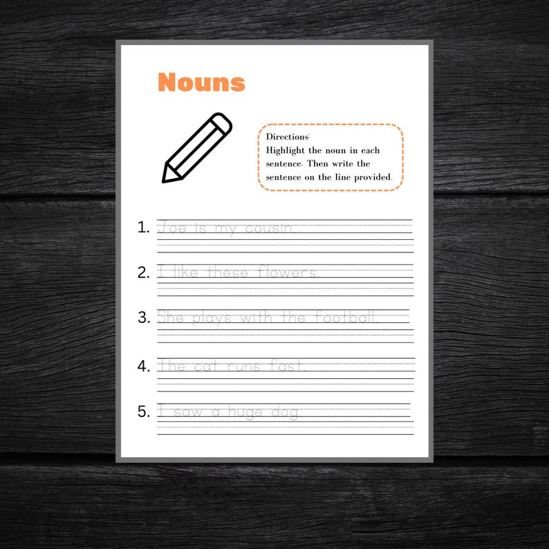 Noun Worksheets for Early Learning | Tracing and Grammar Practice for ...