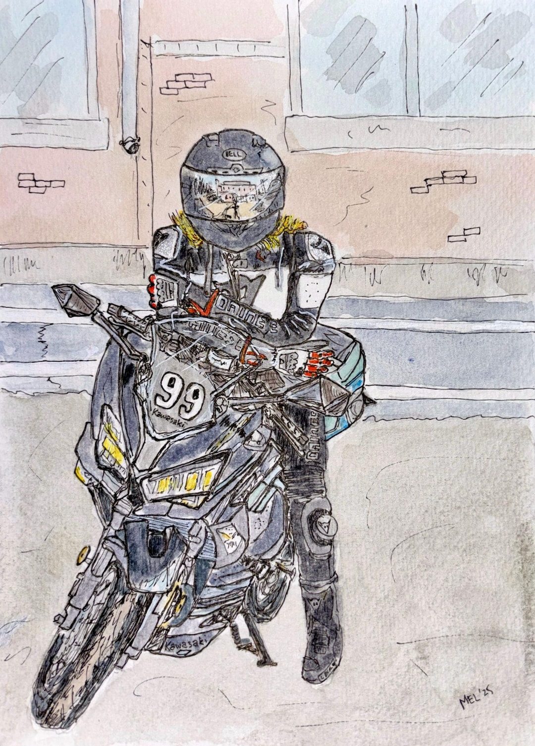 Custom Artwork- Pen and Watercolor - Motorcycles With Riders or More ...
