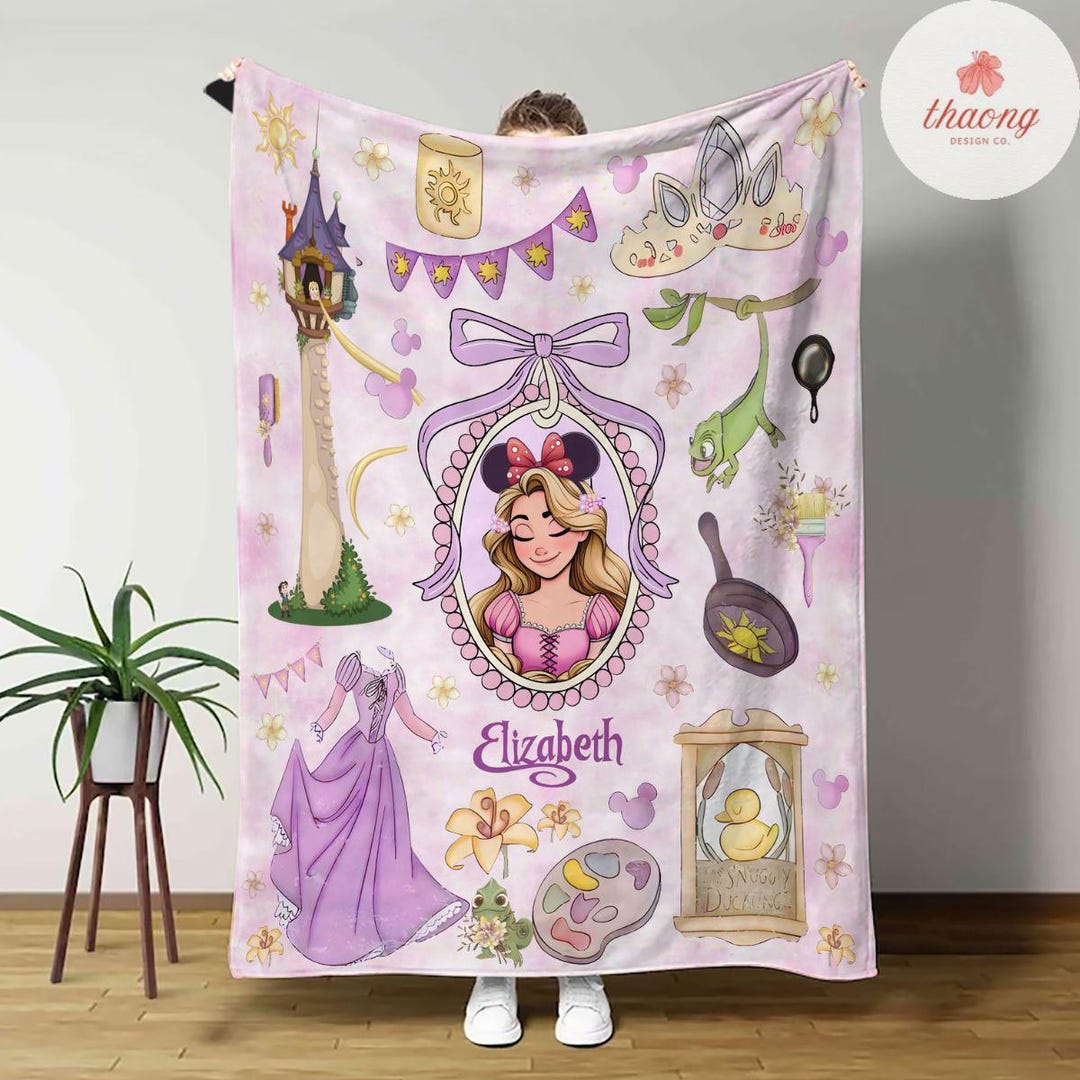 Personalized Disney Rapunzel Princess Blanket, Watercolor Castle ...